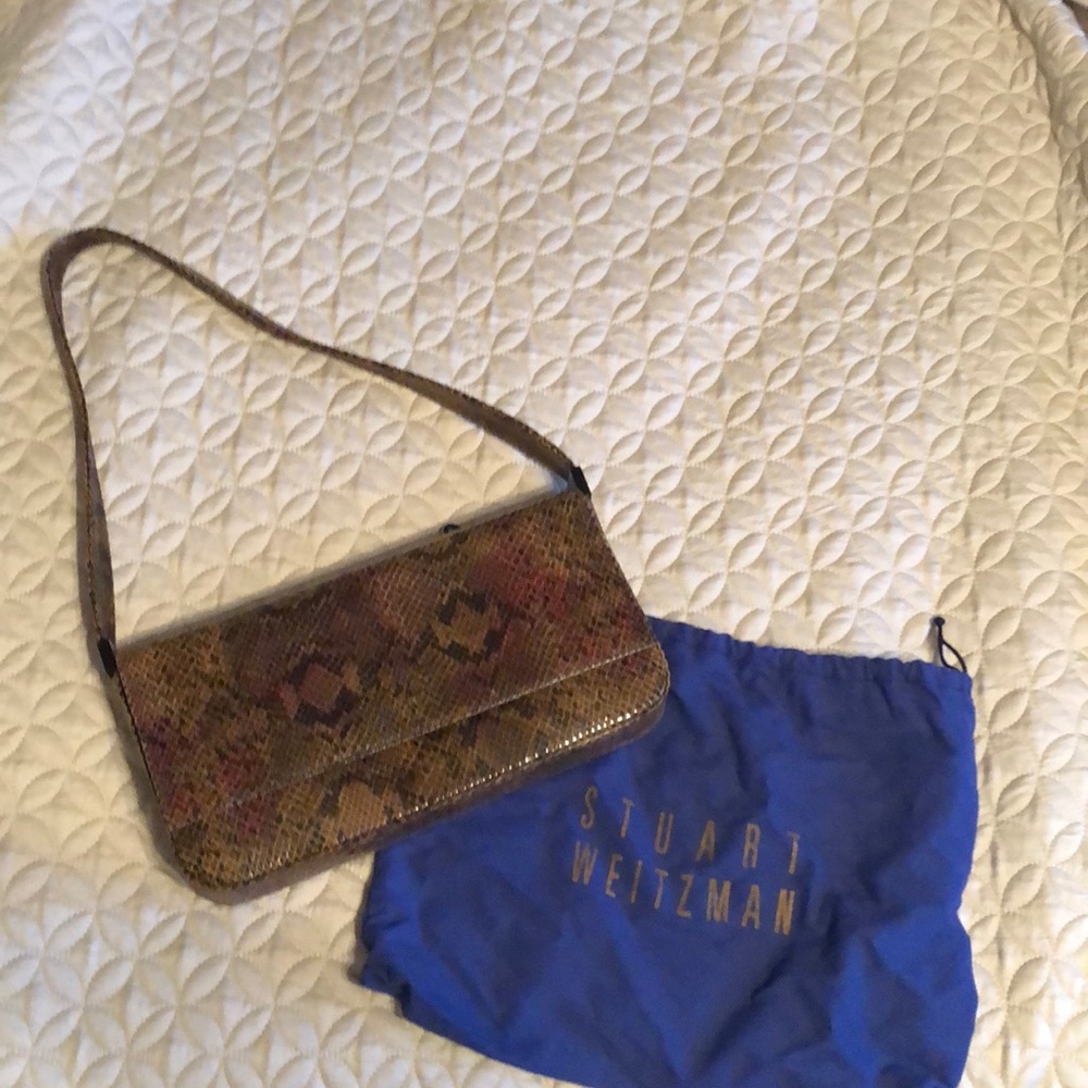 Stuart Weitzman Brown Snakeskin Shoulder Handbag - Gem